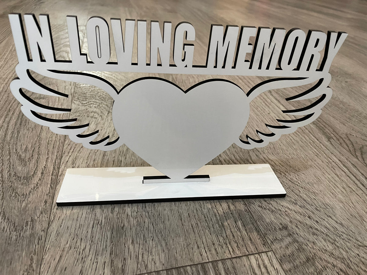 In Loving Memory Heart with Wings Sublimation Frame– Just Vinyl and Crafts